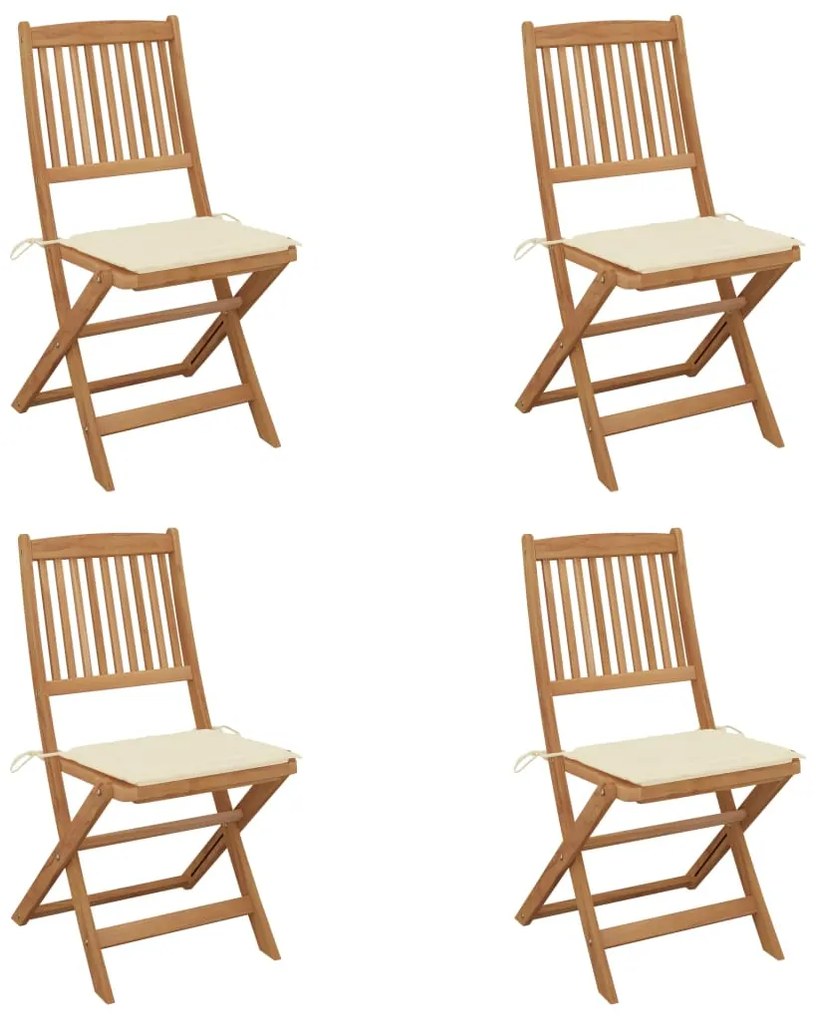 3064673 vidaXL Skládací zahradní židle s poduškami 4 ks masivní akáciové dřevo