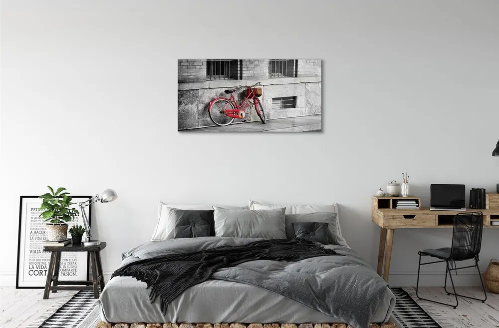 Obraz na skle Červené kolo s košíkem 100x50 cm