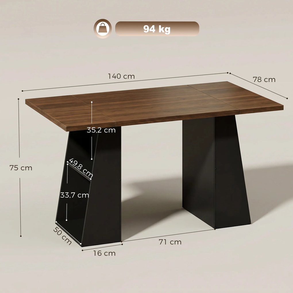 HOMCOM Psací stůl se 4 otevřenými policemi, industriální design, 140 cm, hnědo-černý