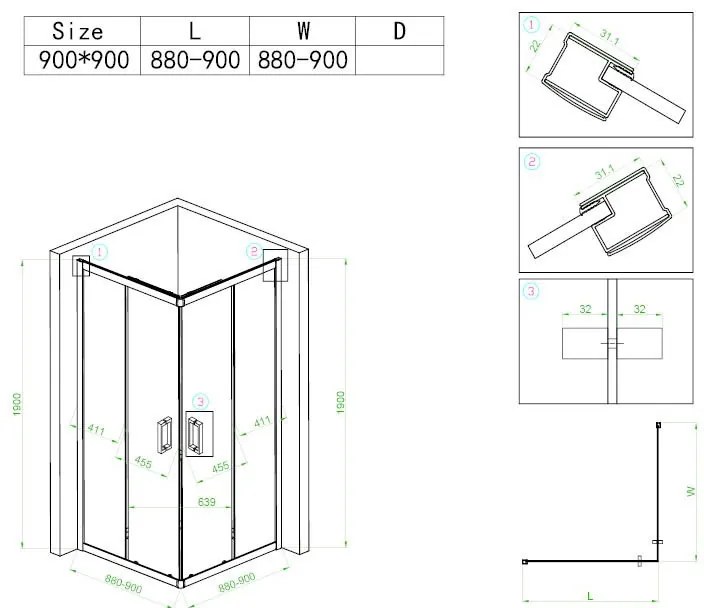 BPS-koupelny Čtvercový sprchový kout HYD-SK30B 90x90 černá/transparent - bez vaničky
