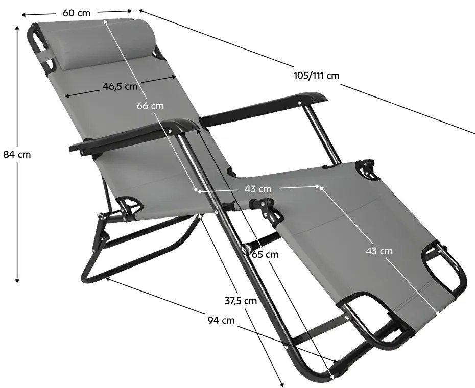 Kondela Zahradní polohovací křeslo, šedá, REGED