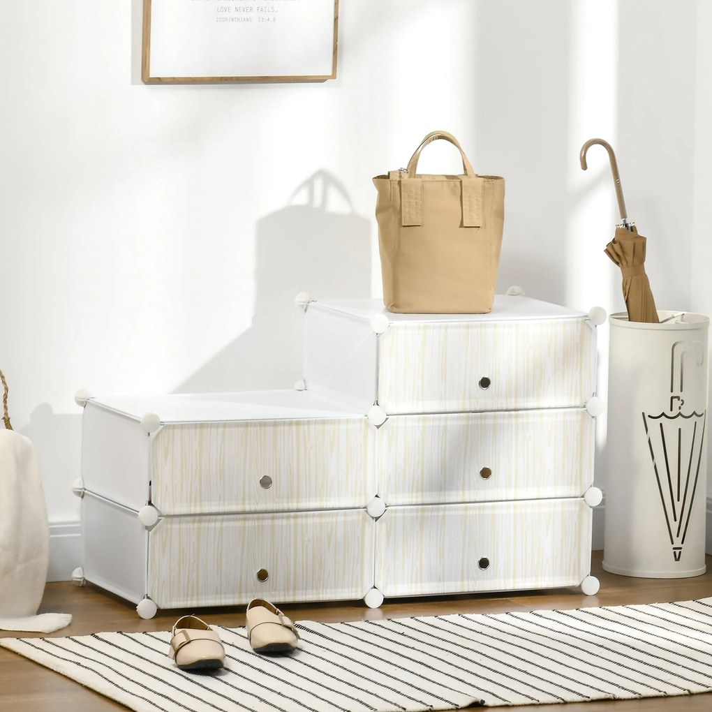 HOMCOM Plastový Stojan na Boty pro 6 Párů Obuvní Box do Předsíně, DIY Stohovatelné Regály Bílý 49 x 36,5 x 108 cm