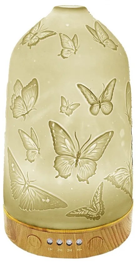 Bílý porcelánový olejový difuzér s motýlky Paollo - Ø 9*17 cm