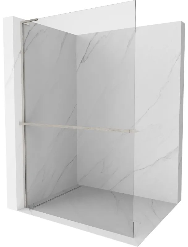 Mexen Kioto+ L, sprchová zástěna Walk-In s poličkou a věšákem 50 x 200 cm, 8mm čiré sklo, broušená ocel profil, 800-050-123-97-00