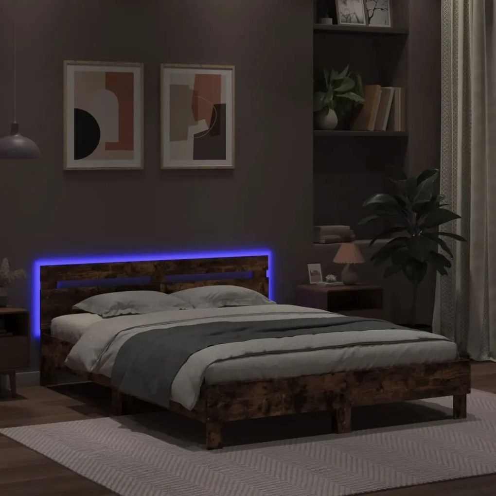 Rám postele s čelem a LED osvětlením kouřový dub 150 x 200 cm 3207543