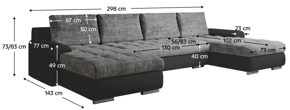 Kondela Univerzální sedací souprava, ekokůže černá/šedý melír, TOLITA U UNI
