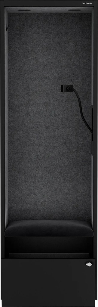 Kancelářská akustická kabina se sedátkem a USB-C portem, korpus černý / sedák tmavě šedá, 600 mm: SALLY MentalBox
