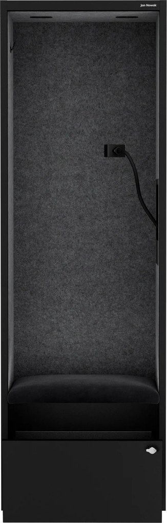 Skříň se sedákem a zónou ticha SALLY MentalBox, černá konstrukce, tmavě šedý sedák, 1850 x 600 x 400 mm