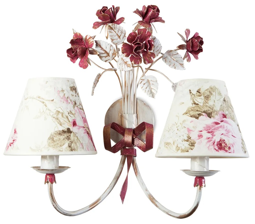 Light for home - Nástěnné světlo 6402 "Romance", 2x40W, E14, bílá, zlatá, růžová