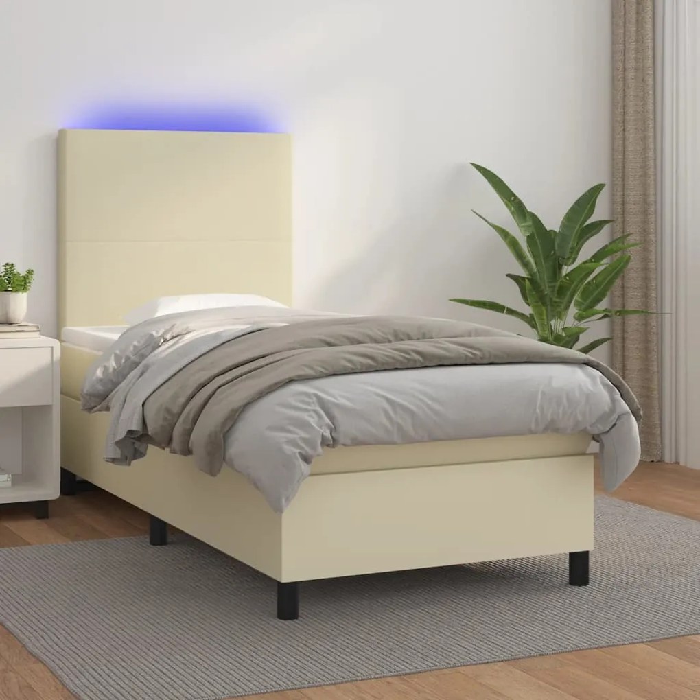 Box spring postel s matrací a LED krémová 80x200 cm umělá kůže 3135791