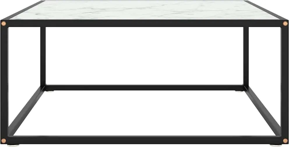 Konferenční stolek černý s bílým mramorovým sklem 80x80x35 cm 322877