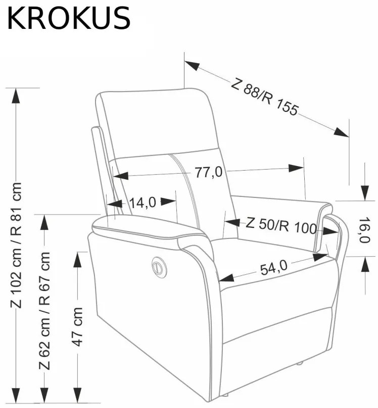 Relaxační křeslo KROKUS s elektrickým polohováním — samet, zelená