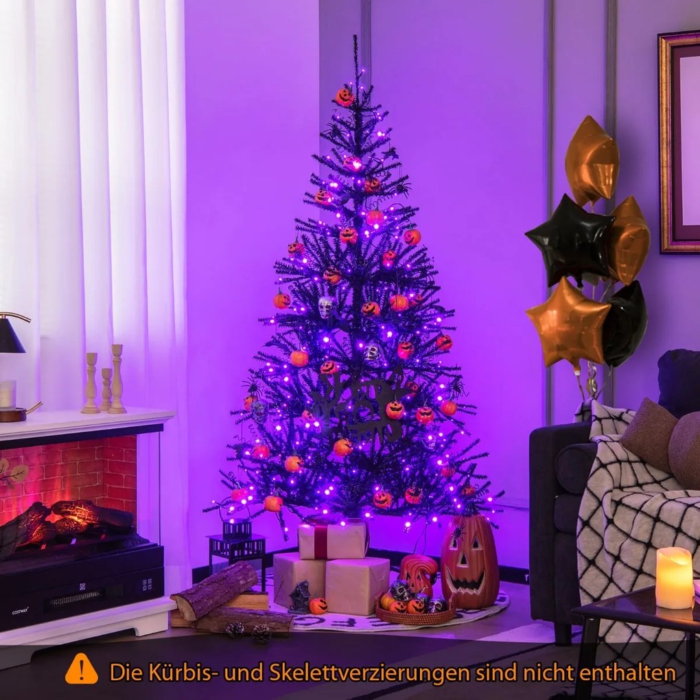 Costway 183 cm vysoký umělý sváteční strom Halloween s LED světly a dekoracemi