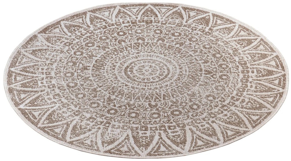 MK Original: Produkty s rodokmenem, Kusový koberec Mujkoberec Original Nora 105453 Linen kruh – na ven i na doma, 240x240 (průměr) kruh, hnědá, chodba / předsíň