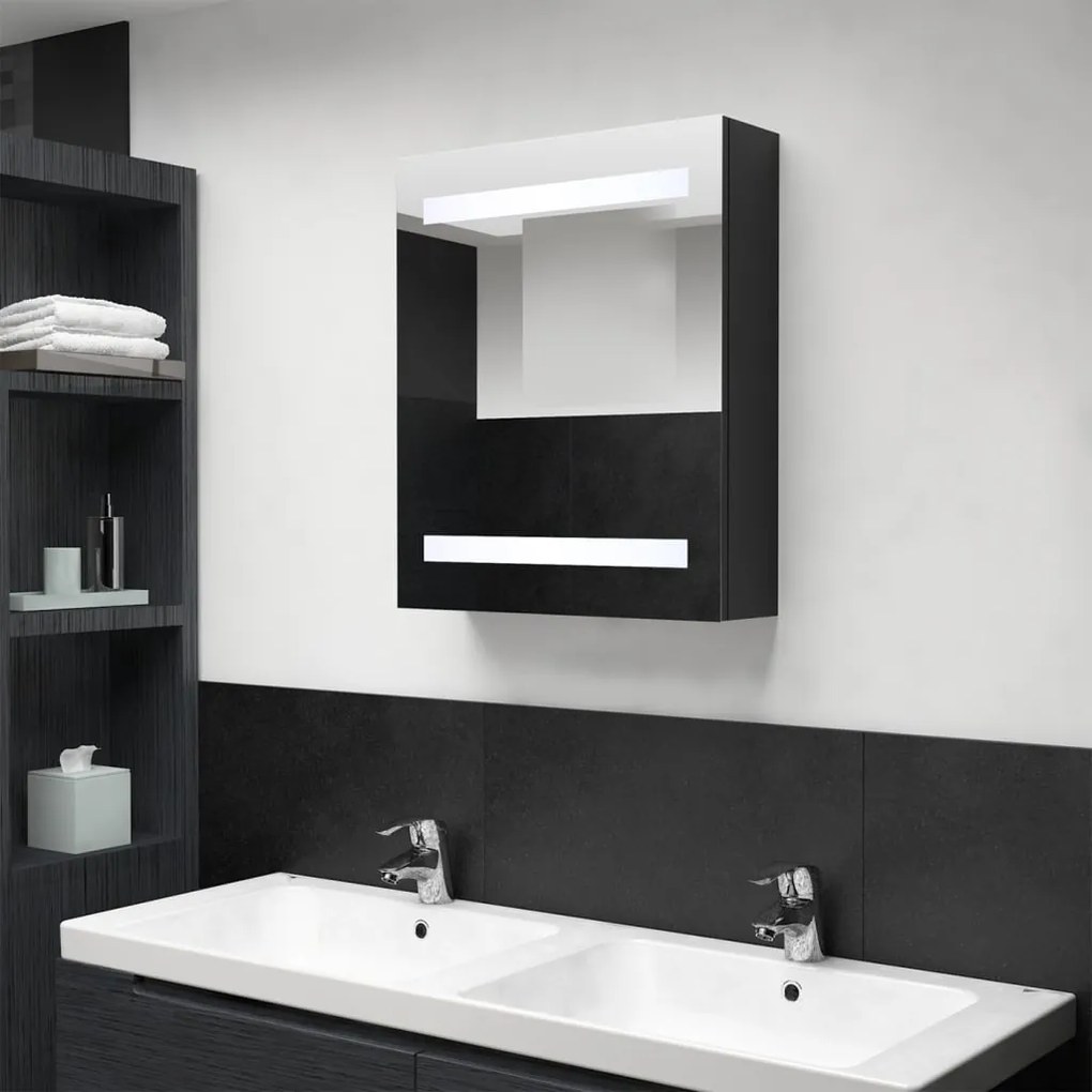 LED koupelnová skříňka se zrcadlem černá 50 x 14 x 60 cm,  326480