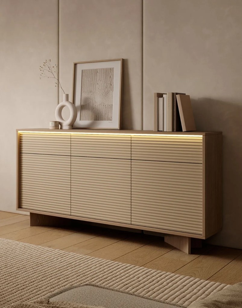 Komoda se zásuvkami a skříňkami Semi C 154 cm 3D3S LED cappuccino bolivar přírodní