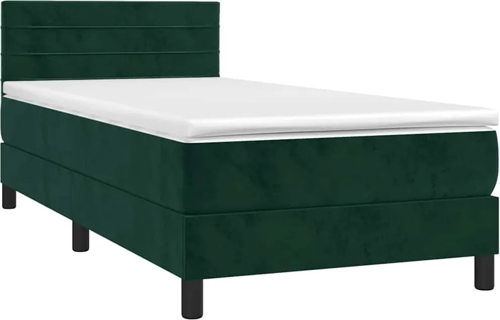 Box spring postel s matrací a LED tmavě zelená 80x200 cm samet 3134432
