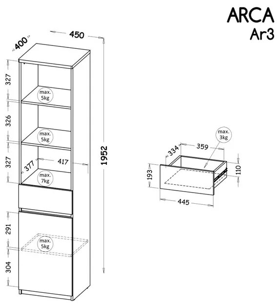 Regál ARCA 3 Dolmar 45/195,2/40 Barva: arktická bílá