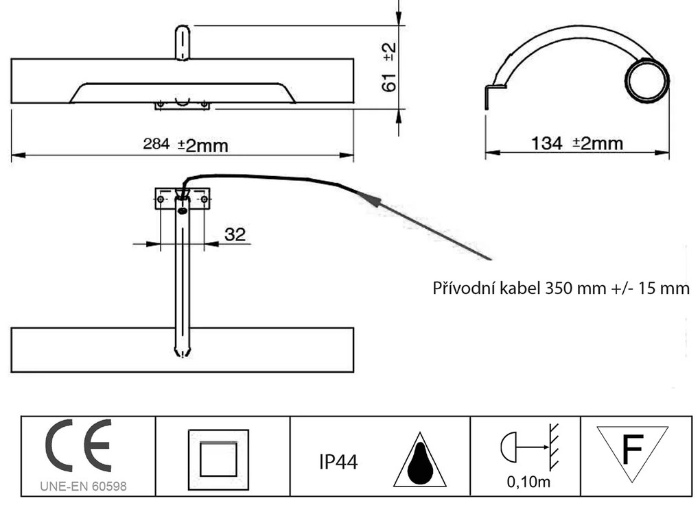 Aqualine, ANDREA LED nástěnné svítidlo 5W,, 284mm, 230V, chrom, E26716CI
