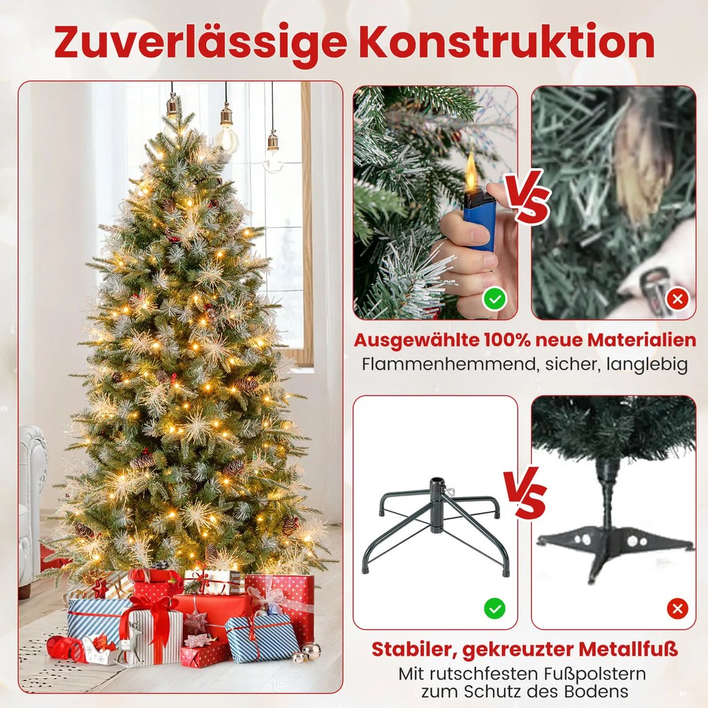 Costway 180 cm Prefabrikovaný umělý vánoční stromek Kloubový slavnostní vánoční