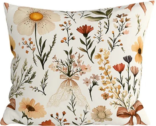 Polybavlněný povlak na polštář FLORAL RIBBON POLY 45x45 cm, krémový