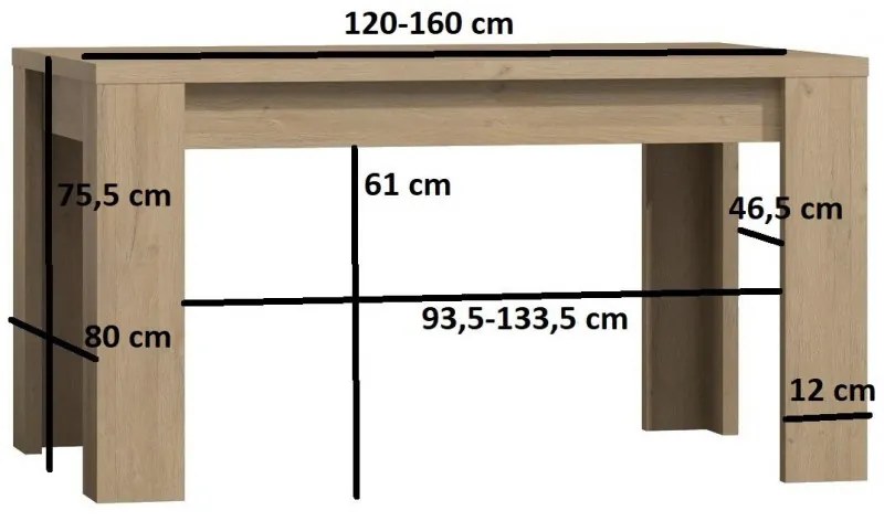 Casarredo Jídelní stůl rozkládací KORA 120x80 jasan tmavý