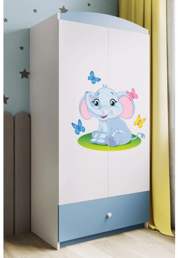 Dětská skříň Babydreams 90 cm slon s motýlky modrá