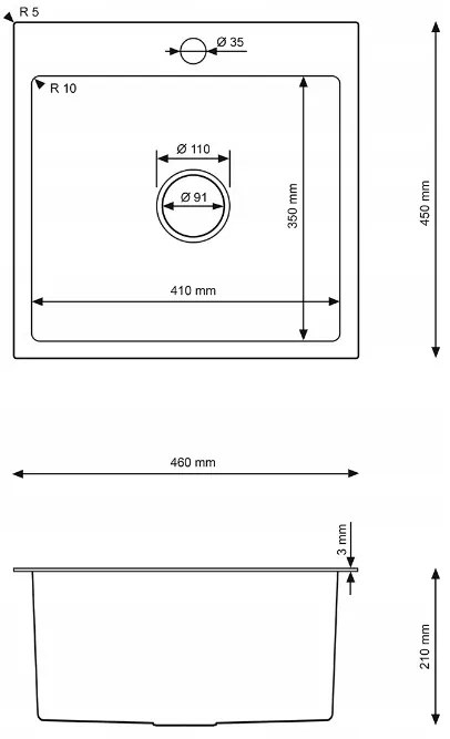 Erga HD, 1-komorový ocelový dřez 460x450x210 mm, zlatá, ERG-MLS-HD4645G