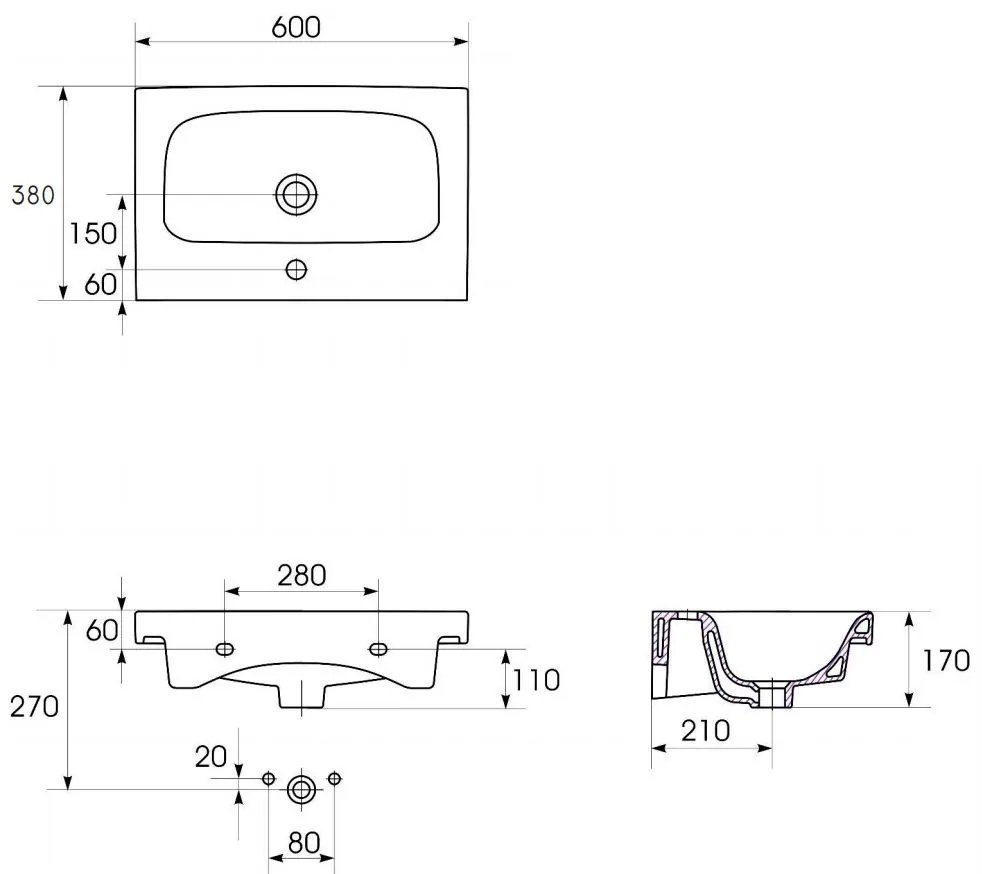 Cersanit Moduo Slim SET, závěsná skříňka 60x35x62 cm + umyvadlo 60cm, antracitová matná, S801-469-DSM