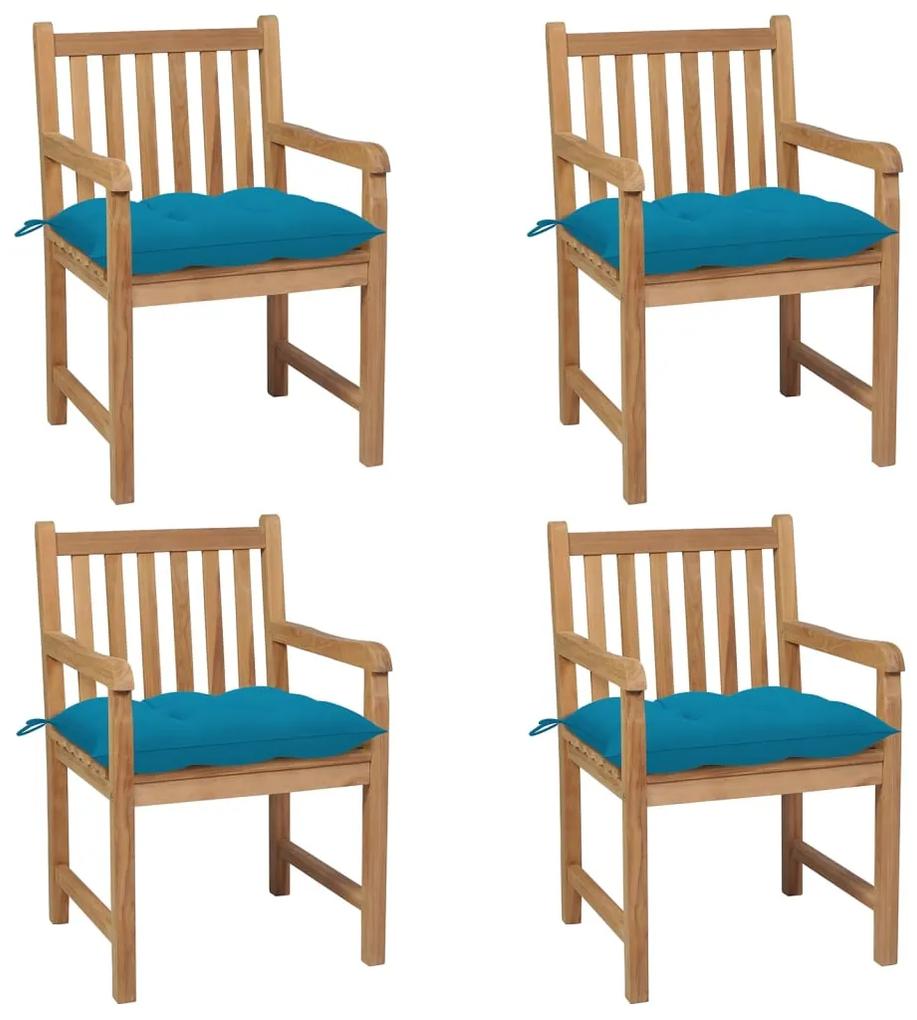 Zahradní židle 4 ks světle modré podušky masivní teak - Default Title