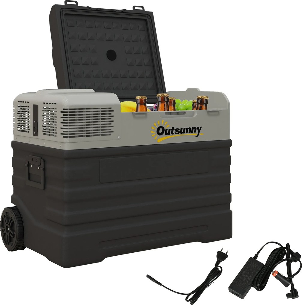Outsunny 56 Litrová Elektrická Chladící Skříň s Kompresorem, ECO Mód, Funkce Chlazení, Mrazící Skříň, Thermobox, Mini Chladnička 12/240 Volt pro Auto,