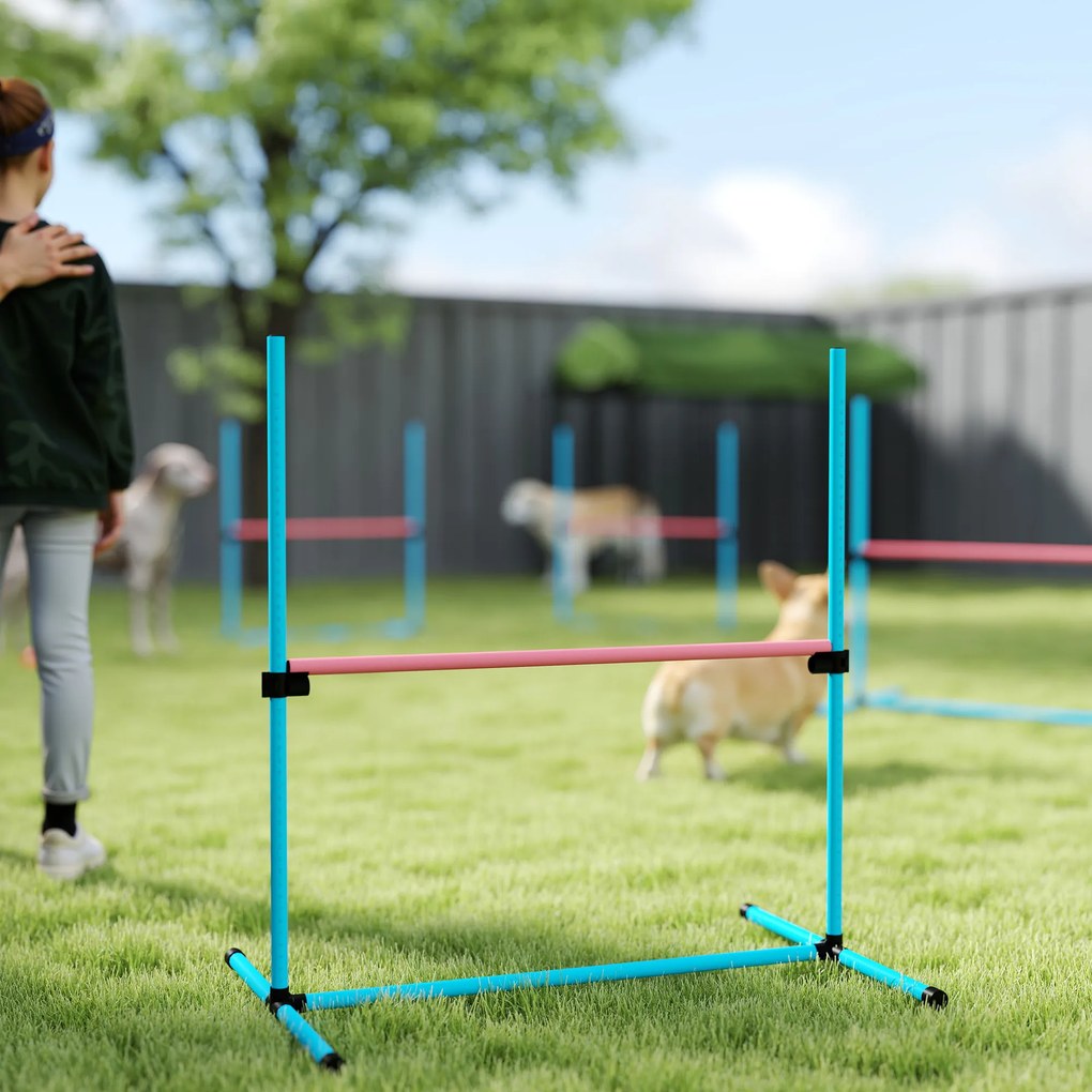 PawHut Agility set pro psy 4dílné výškově nastavitelné agility vybavení se 4 překážkami Přepravní taška 99 x 65 x 94 cm Světle modrá barva