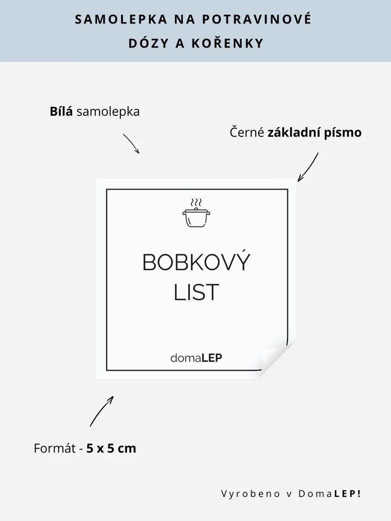 Samolepka na kořenky BOBKOVÝ LIST bílá 5 × 5 cm základní písmo