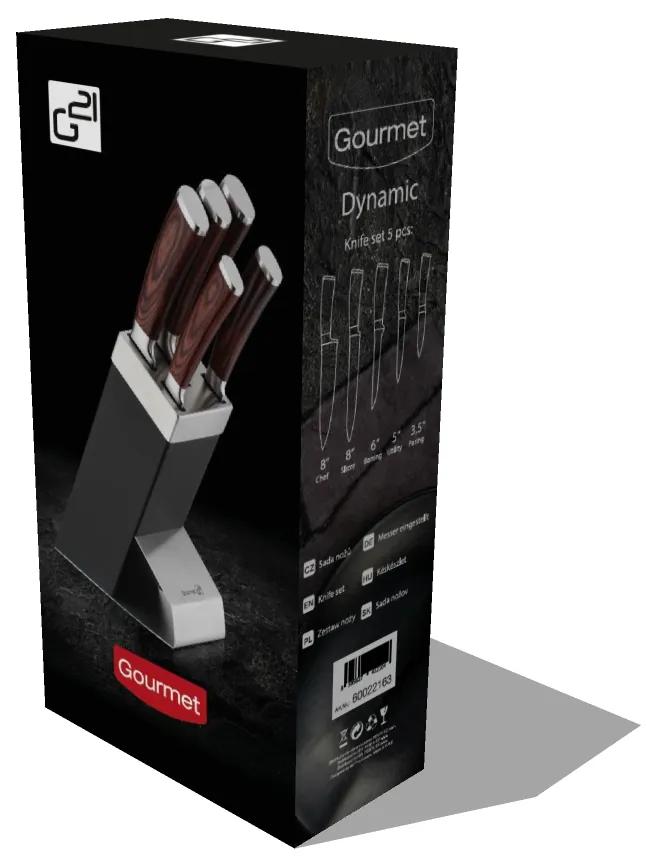 Sada nožů G21 Gourmet Dynamic 5 ks + černo-nerezový blok - poškozený obal