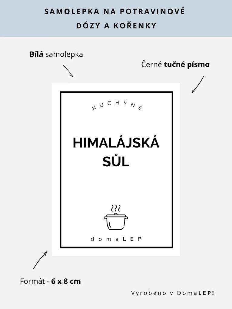 HIMALÁJSKÁ SŮL – bílá samolepka na dózu, tučné písmo, 6 x 8 cm | DomaLEP