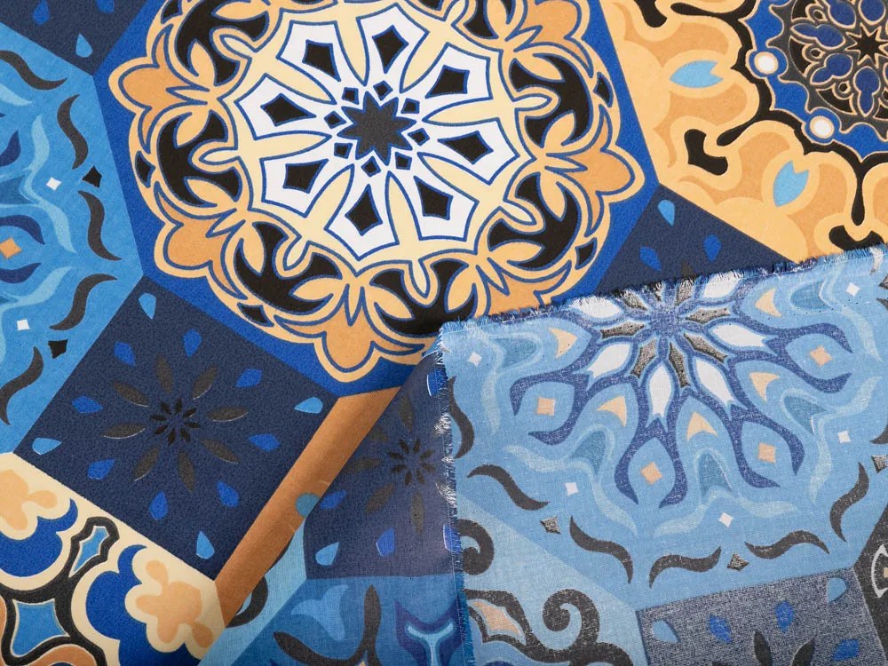 Biante Bavlněný závěs Sandra SA-448 Modro-oranžové marocké dlaždice 150x230 cm