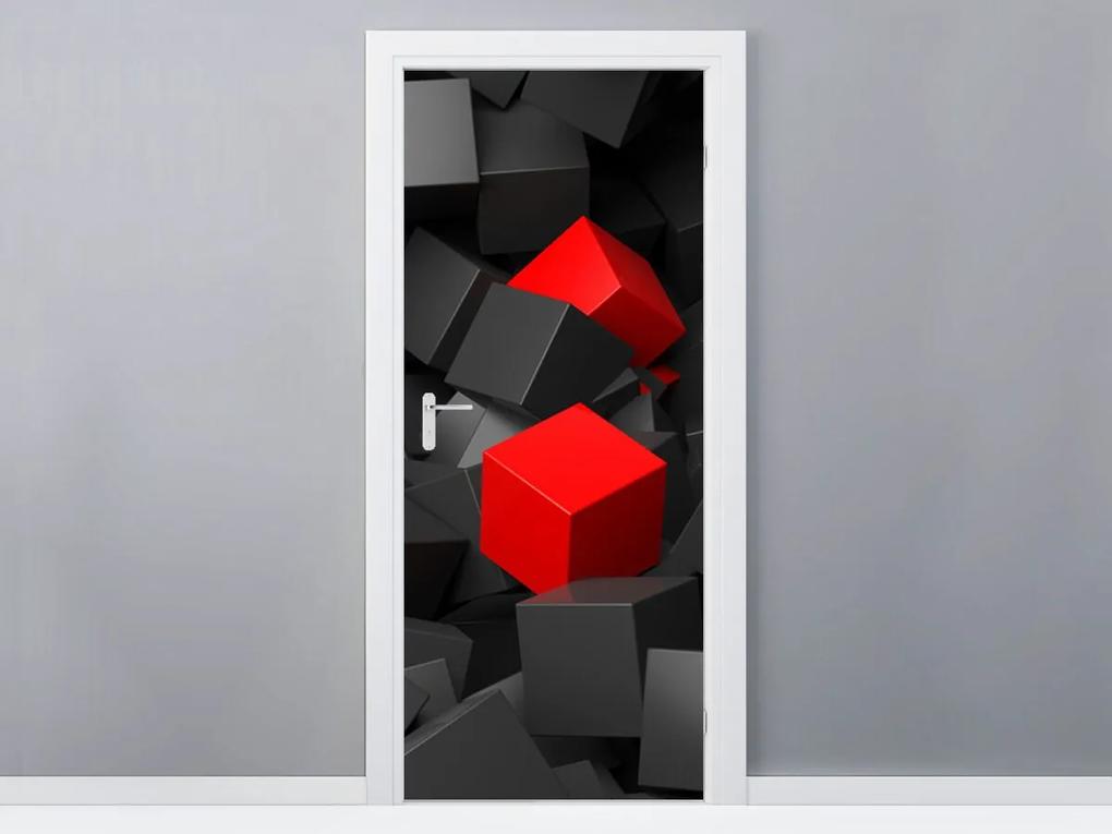 Gario Samolepící fólie na dveře Černo - červené kostky 3D 95x205cm Velikost: 95 x 205 cm