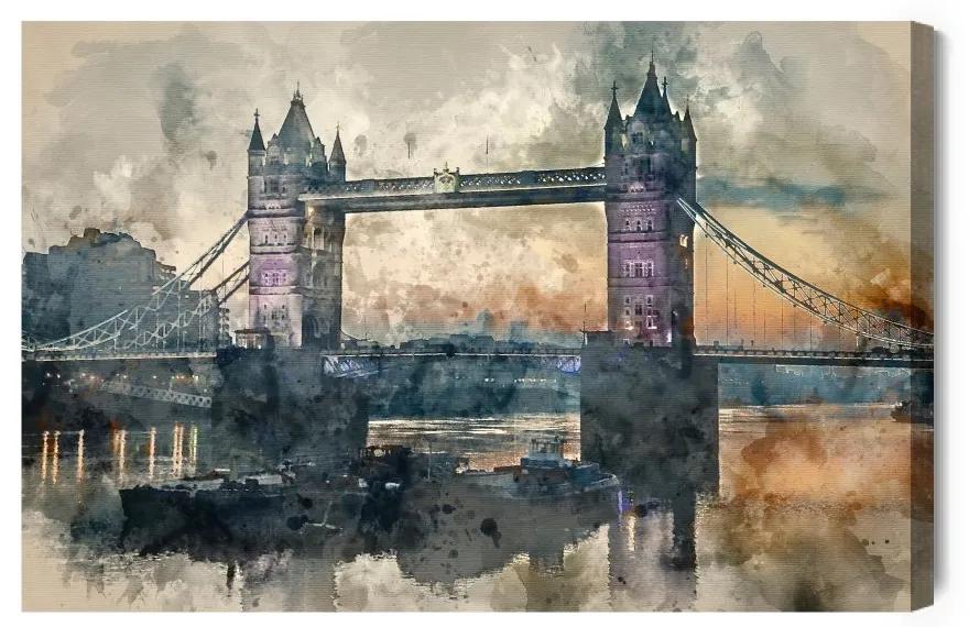 Obraz Pohled Na Tower Bridge Malovaný Vodovými Barvami Nedostatek Nedostatek Plátno Canvas 30x20