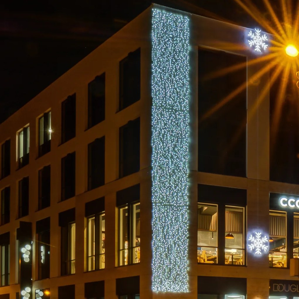 Easy Fix LED světelný závěs venkovní, 100 × 700 cm, ledově bílá, 600 diod, bílý kabel, IP67, prodlužovací