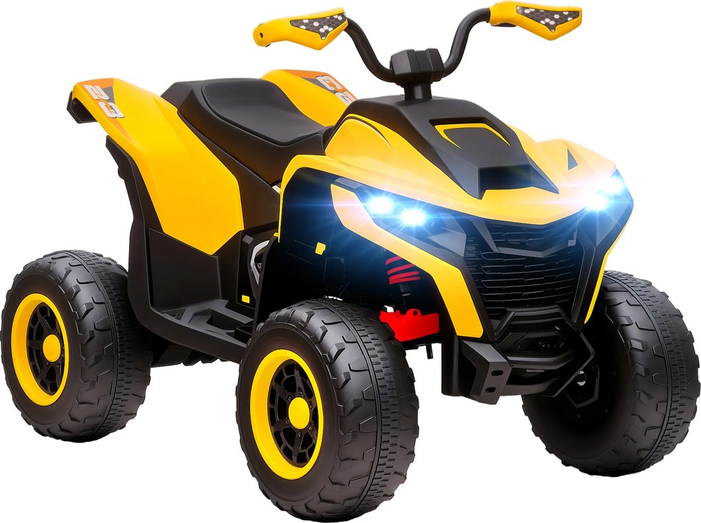 AIYAPLAY Elektro čtyřkolka pro děti, 3-6 km/h, LED světlomety, hudba, USB, pro děti 3-8 let, žlutá