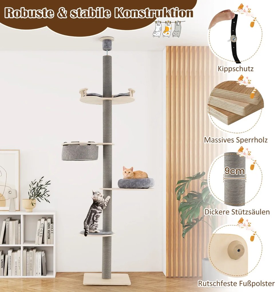 Costway Škrabadlo od podlahy ke stropu s 236-271 cm nastavitelnou výškou