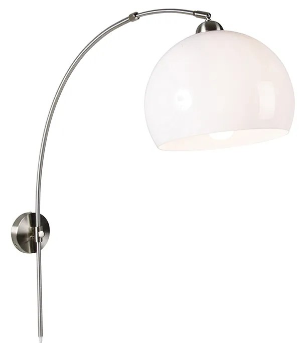 Chytrá nástěnná oblouková lampa ocelová s bílým stínítkem vč. Wifi A60 - Bow