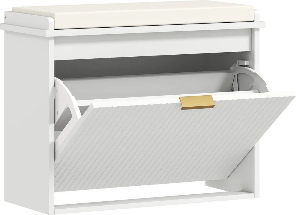 HOMCOM Botníková Lavice s Polstrovaným Sedákem a Výsuvnou Šuplikou, Vstupní Lavice pro Chodbu a Ložnici, Nosnost 120 KG, 62 x 26 x 47.5 cm, Bílá | Aos
