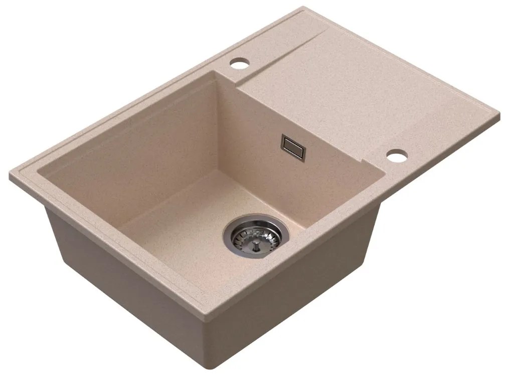 Sink Quality Sink55, kuchyňský granitový dřez 680x460x215 mm + grafitový sifon, béžová, SKQ-SINK.P.1KDO.XB