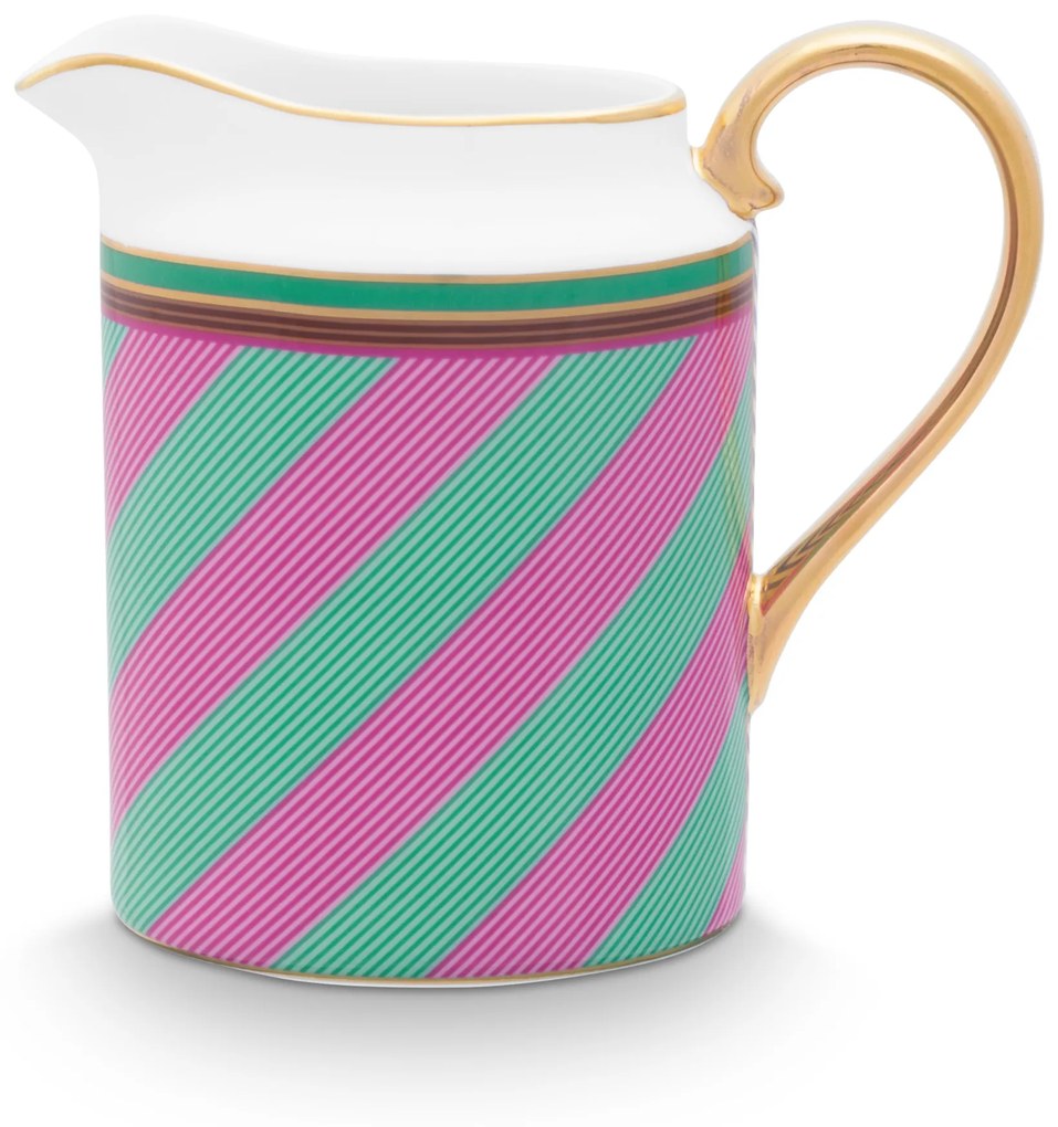 Pip Studio Pip Chique Stripes mlékovka 260ml, růžovo-zelená (Porcelánová mlékovka 260 ml)
