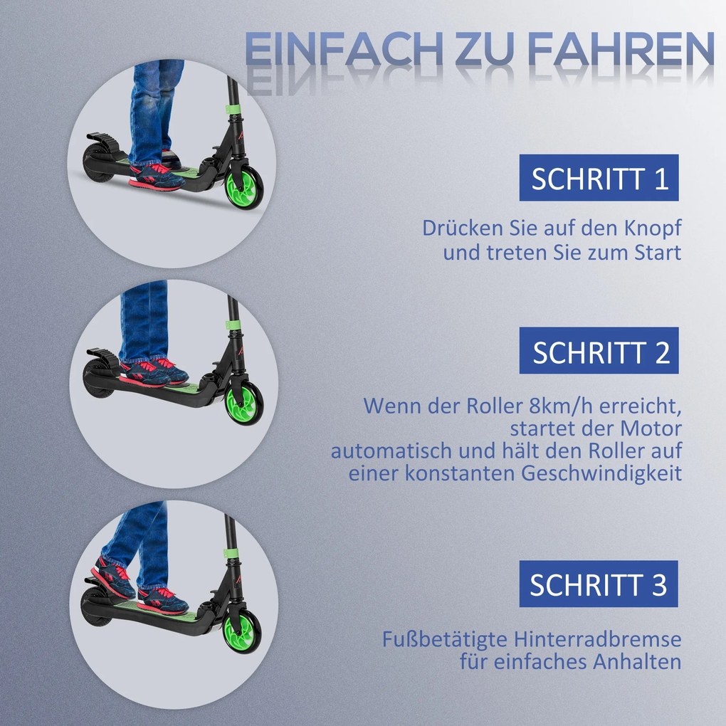 HOMCOM E-koloběžka elektrická koloběžka 120W motor, dojezd 6 km, max. 8 km/h, elektrická koloběžka od 6 let, zelená+bílá