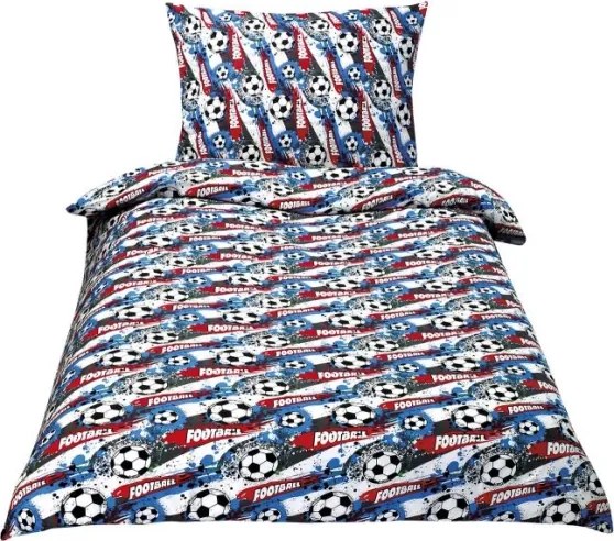 Bellatex Povlečení bavlněné Junior 140x200, 70x90 cm Fotbal Modrá,Červená,Bílá