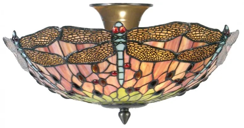 Stropní svítidlo Tiffany Dragonfly starorůžové s motivem vážky – 40x23 cm