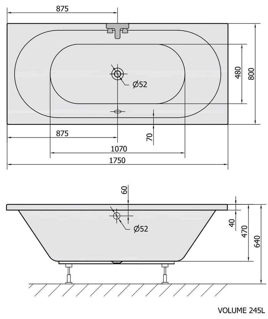 Polysan VIVA B obdélníková vana 175x80x47cm, bílá, 88119