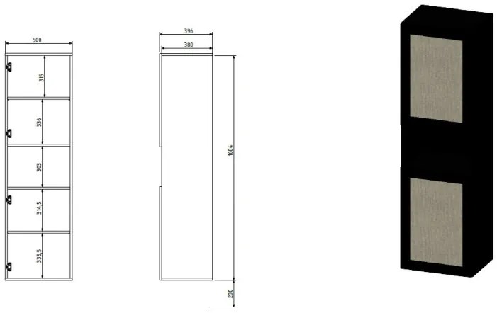 Vitrína Juta 50 cm černá/hnědá